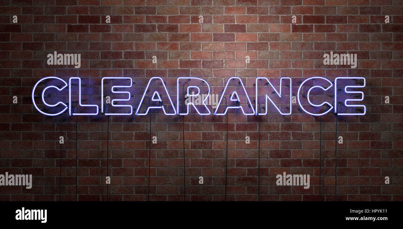 CLEARANCE - fluorescent Neon tube Sign on brickwork - Front view - 3D ...