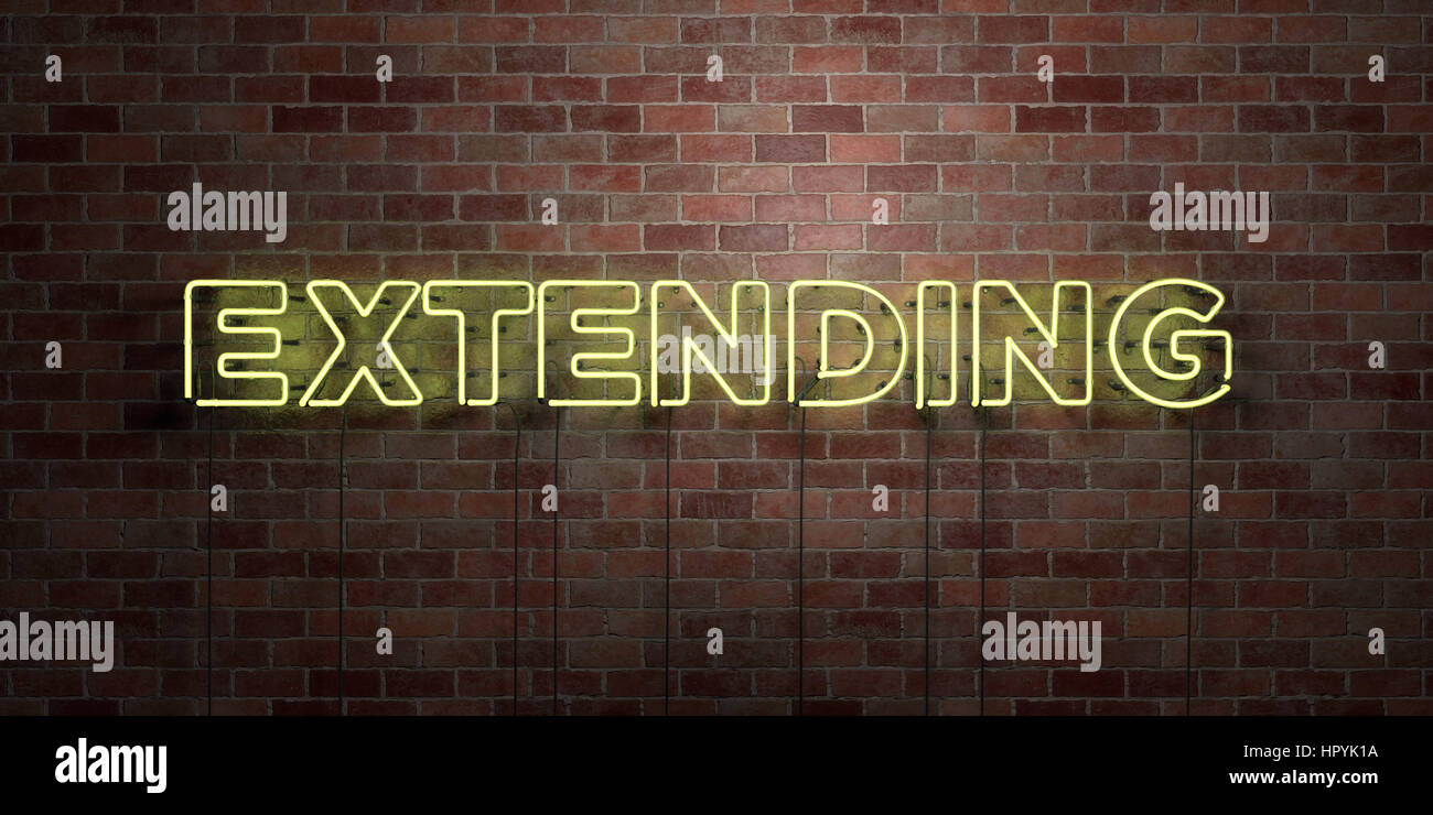 EXTENDING - fluorescent Neon tube Sign on brickwork - Front view - 3D ...