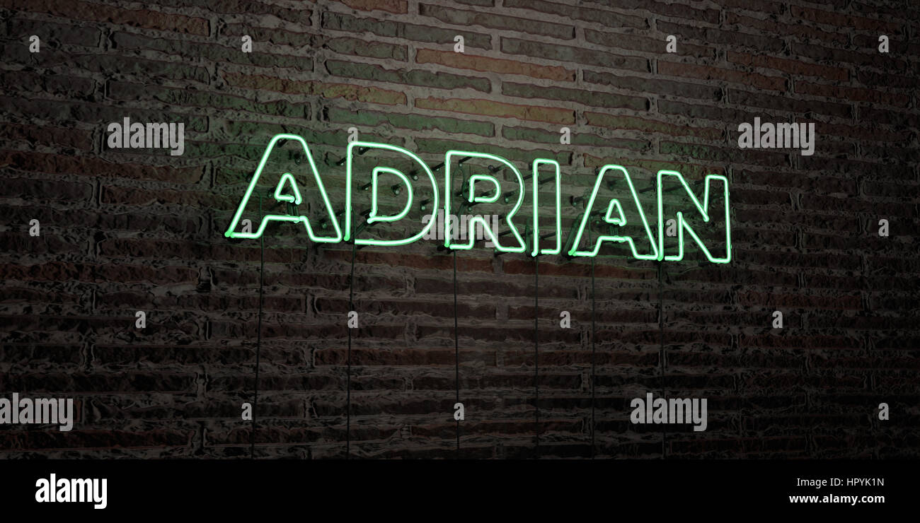 ADRIAN -Realistic Neon Sign on Brick Wall background - 3D rendered ...
