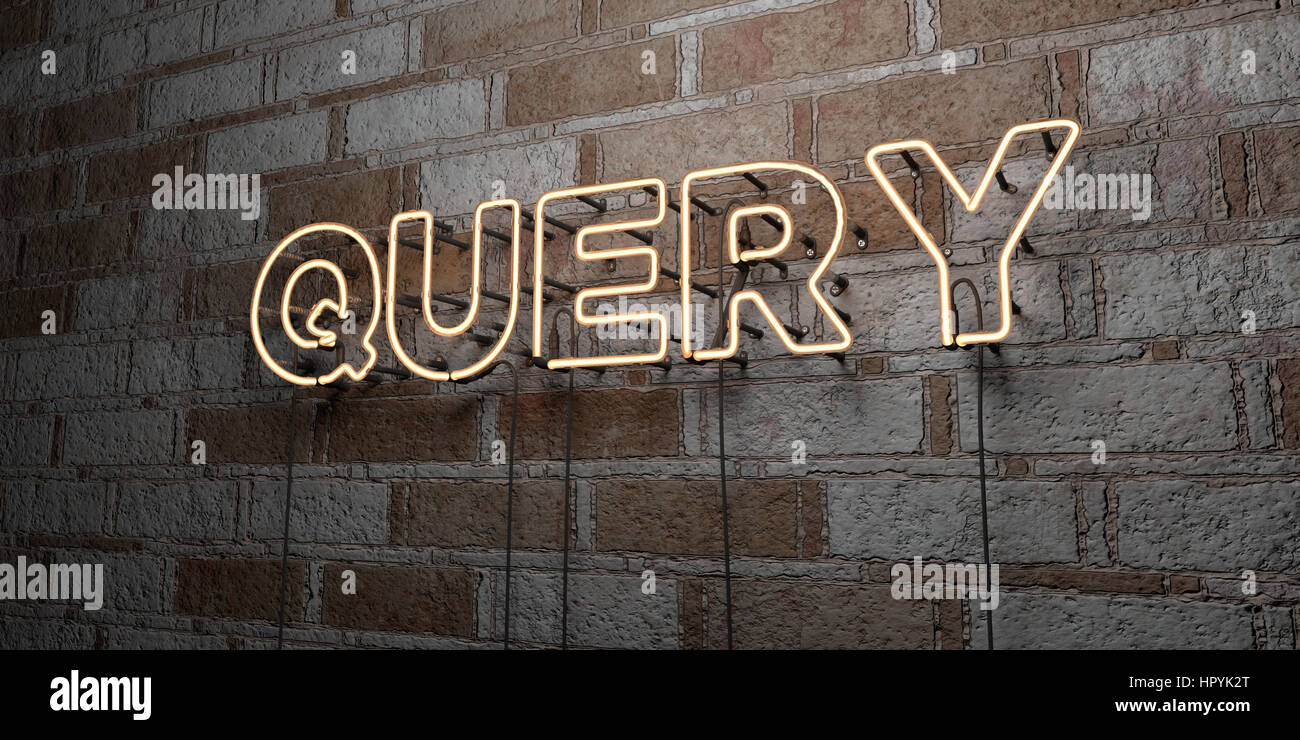QUERY - Glowing Neon Sign on stonework wall - 3D rendered royalty free ...