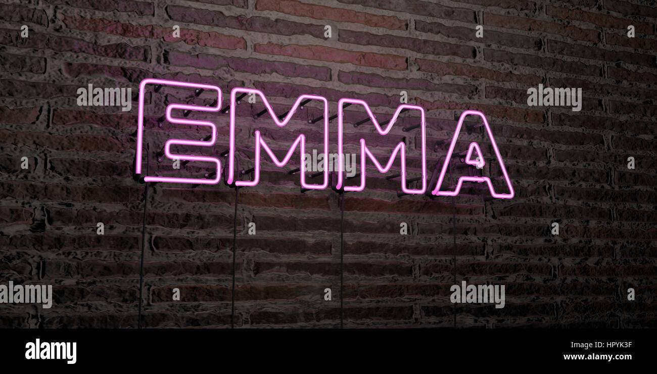 EMMA -Realistic Neon Sign on Brick Wall background - 3D rendered ...