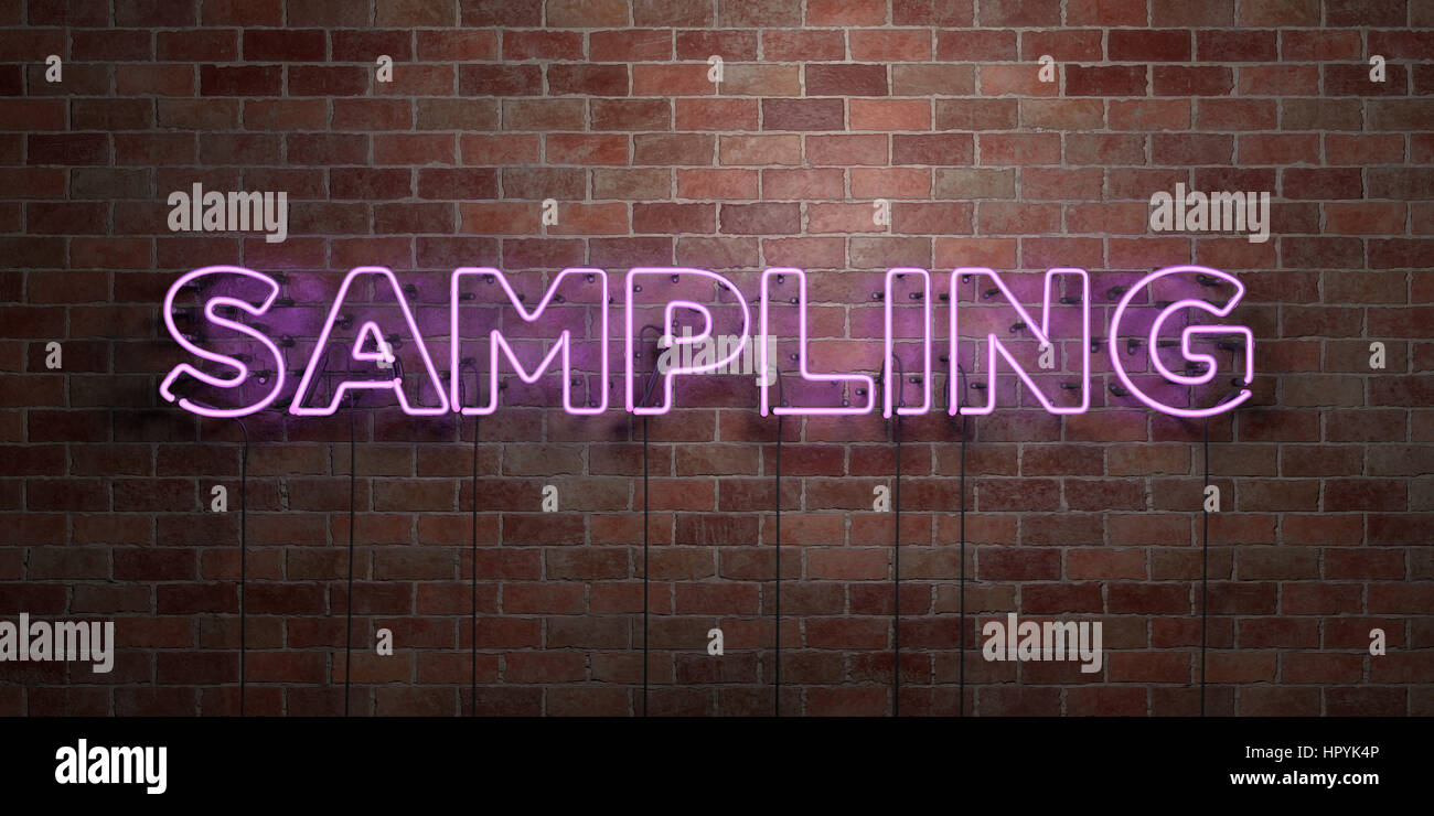 SAMPLING - fluorescent Neon tube Sign on brickwork - Front view - 3D ...