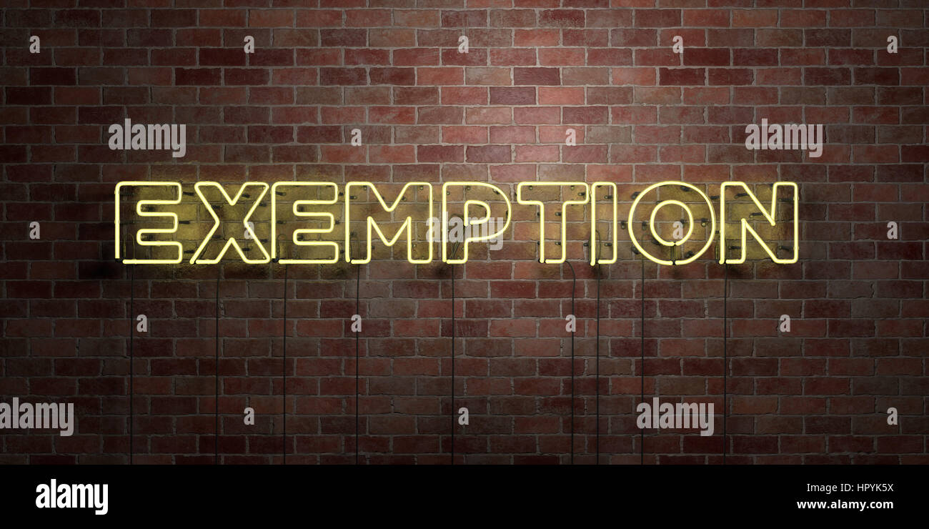 EXEMPTION - fluorescent Neon tube Sign on brickwork - Front view - 3D ...