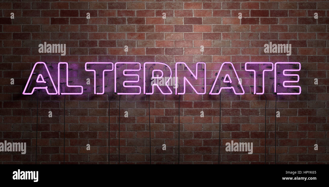 ALTERNATE - fluorescent Neon tube Sign on brickwork - Front view - 3D ...