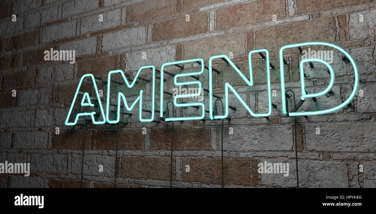 AMEND - Glowing Neon Sign on stonework wall - 3D rendered royalty free ...
