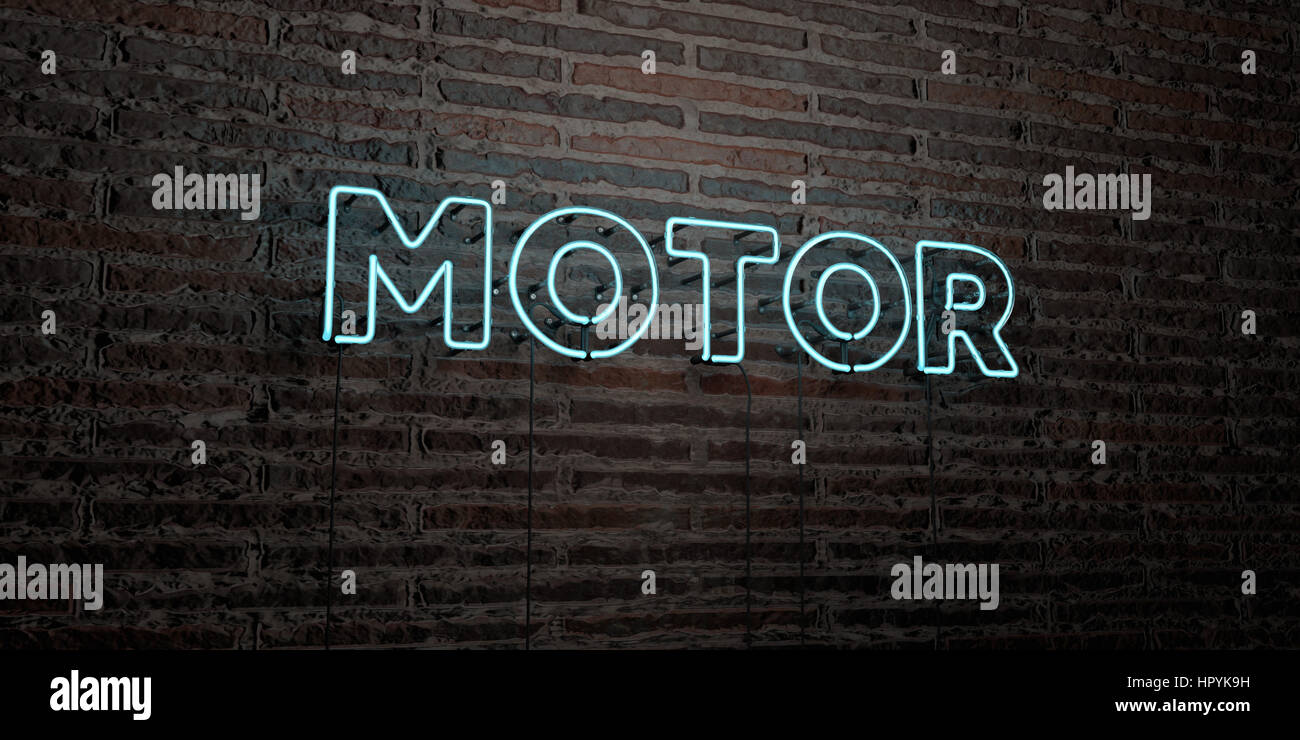 MOTOR -Realistic Neon Sign on Brick Wall background - 3D rendered ...