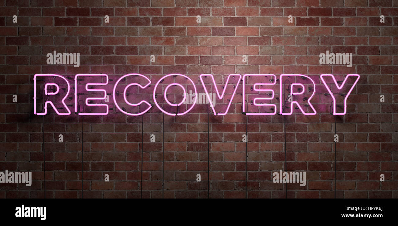 RECOVERY - fluorescent Neon tube Sign on brickwork - Front view - 3D ...