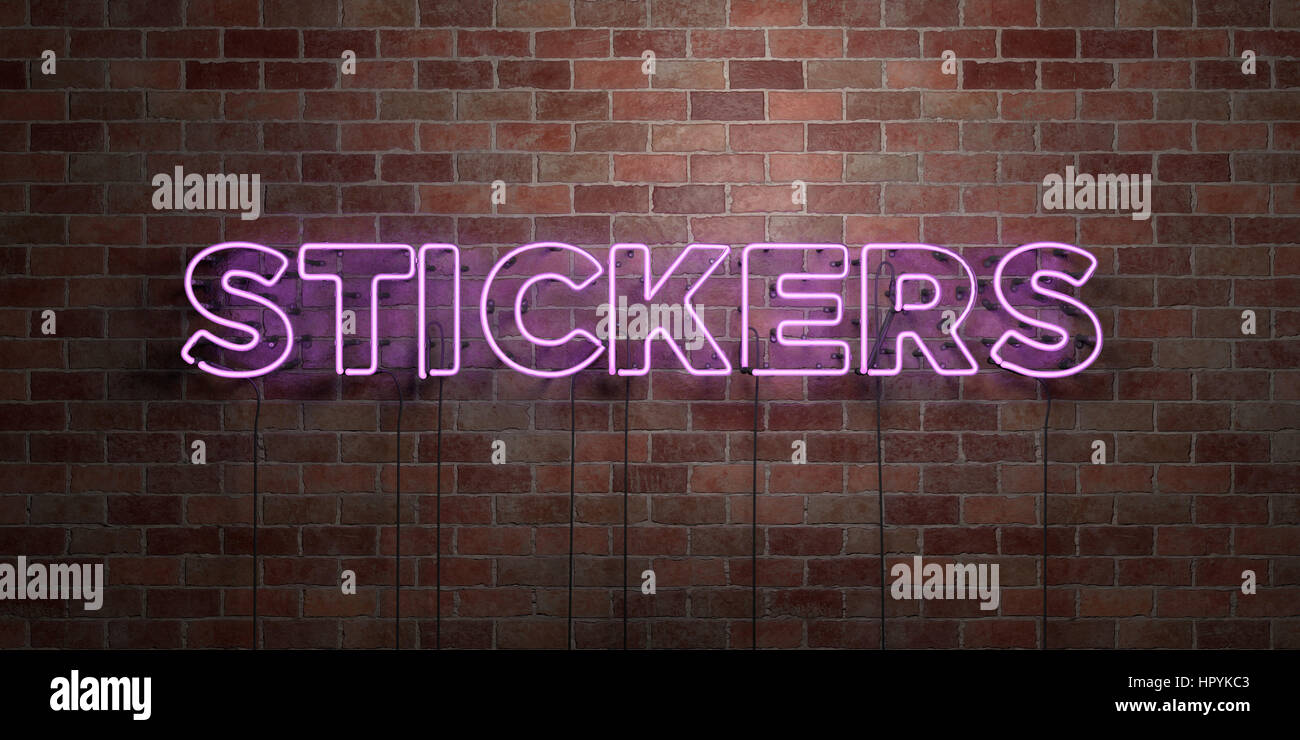 STICKERS - fluorescent Neon tube Sign on brickwork - Front view - 3D ...