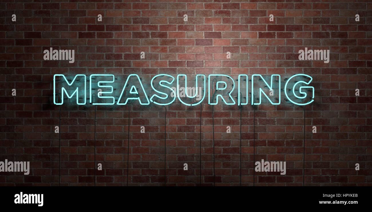 MEASURING - fluorescent Neon tube Sign on brickwork - Front view - 3D ...