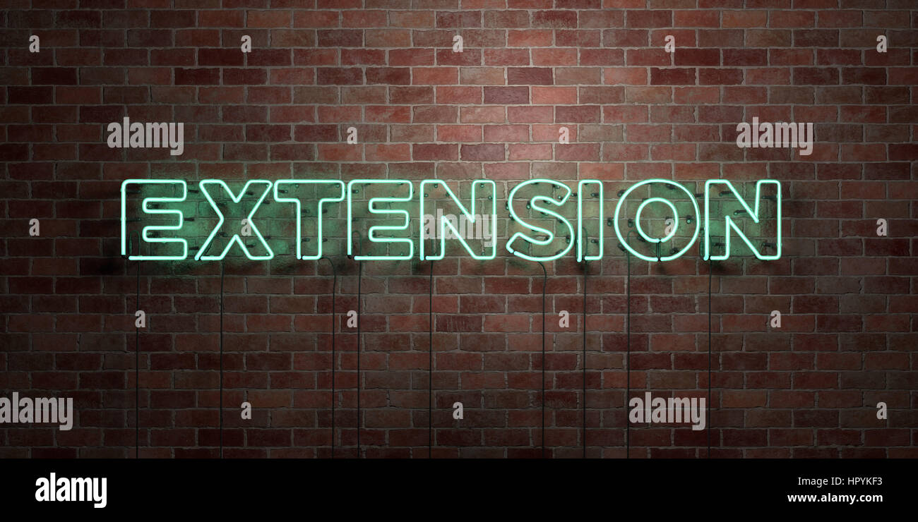 EXTENSION - fluorescent Neon tube Sign on brickwork - Front view - 3D ...