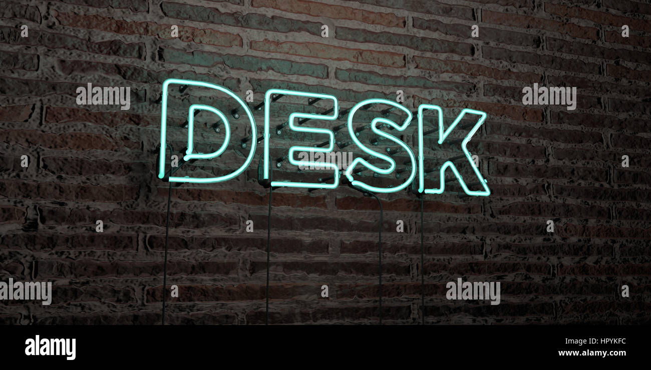 DESK -Realistic Neon Sign on Brick Wall background - 3D rendered ...