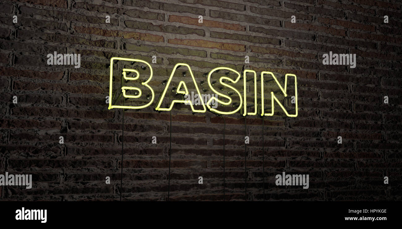BASIN -Realistic Neon Sign on Brick Wall background - 3D rendered ...