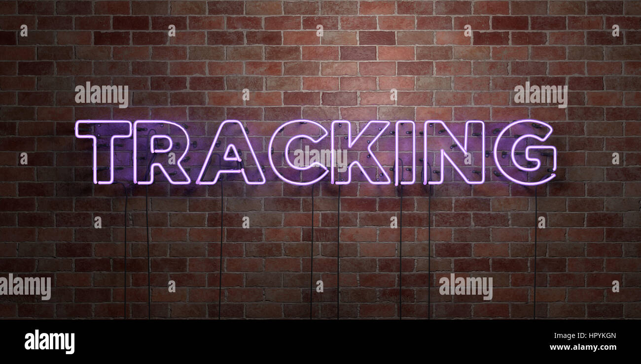 TRACKING - fluorescent Neon tube Sign on brickwork - Front view - 3D ...