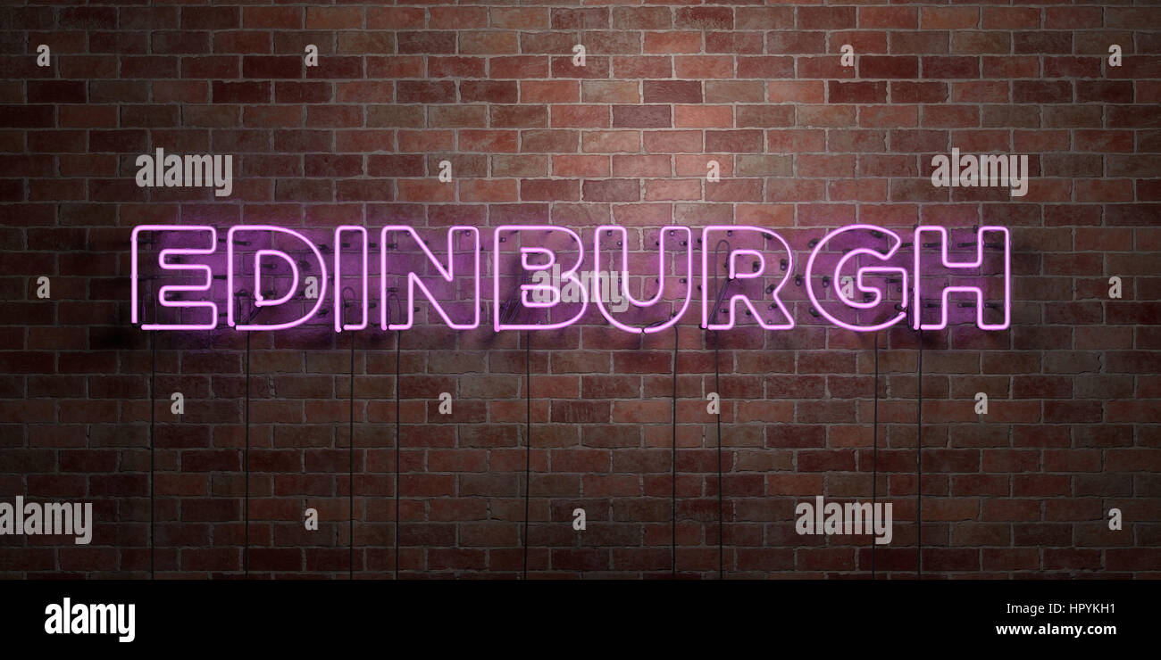 EDINBURGH - fluorescent Neon tube Sign on brickwork - Front view - 3D ...