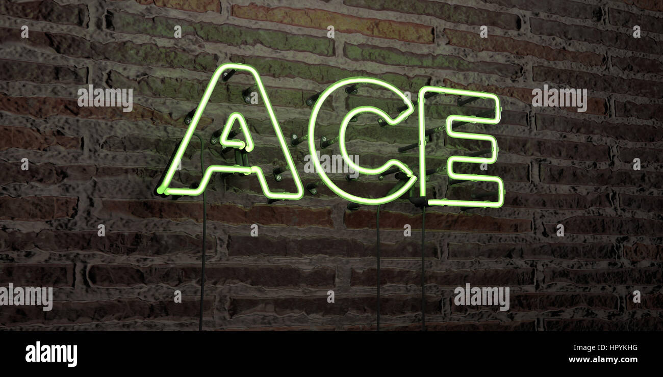 ACE -Realistic Neon Sign on Brick Wall background - 3D rendered royalty ...
