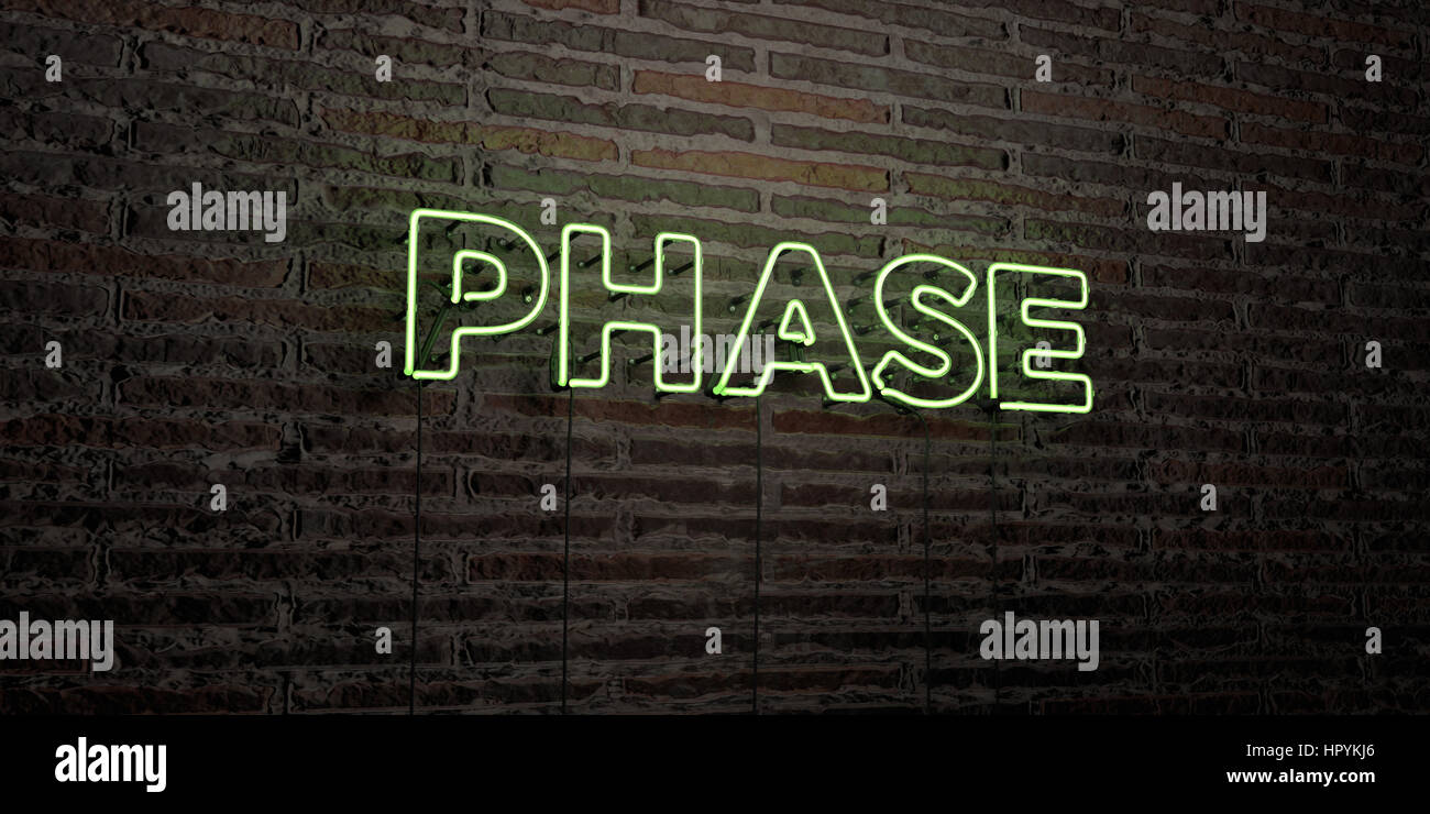 PHASE -Realistic Neon Sign on Brick Wall background - 3D rendered ...