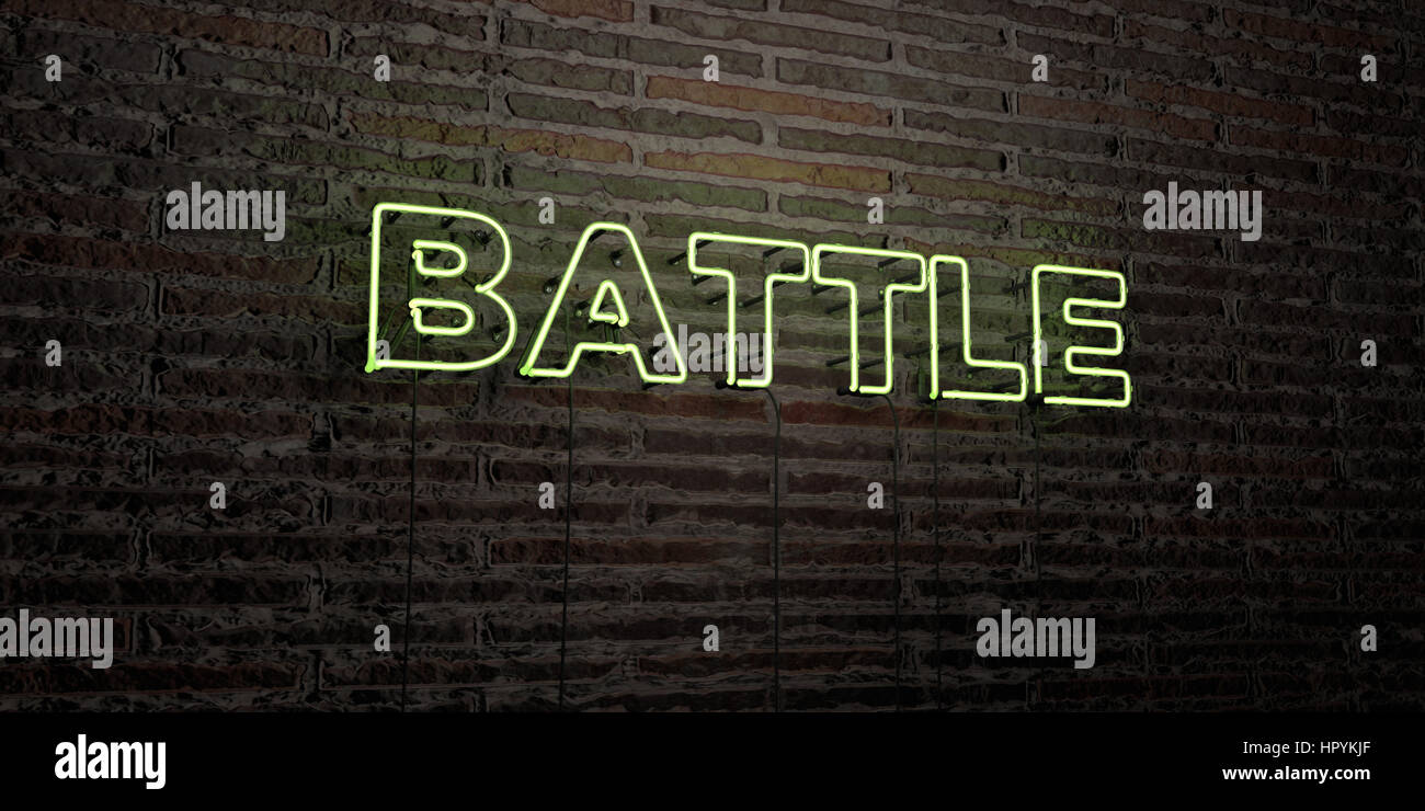 BATTLE -Realistic Neon Sign on Brick Wall background - 3D rendered ...