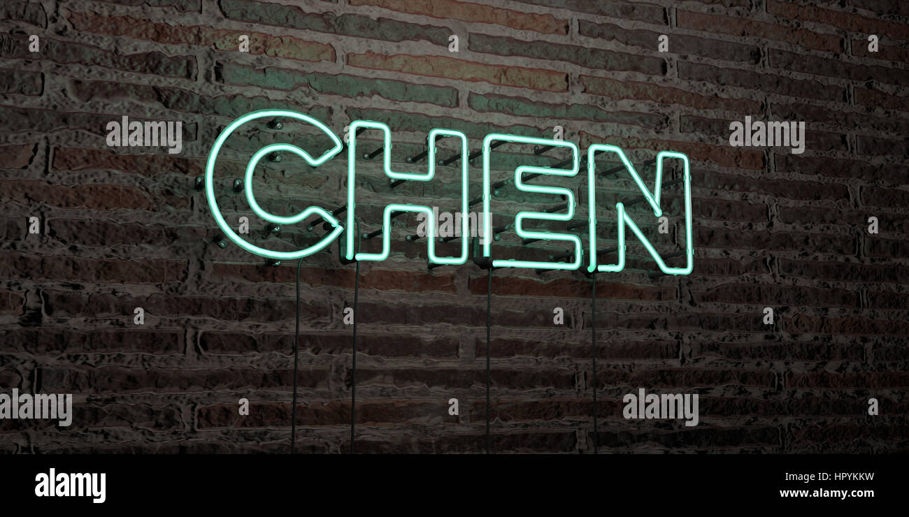 CHEN -Realistic Neon Sign on Brick Wall background - 3D rendered ...