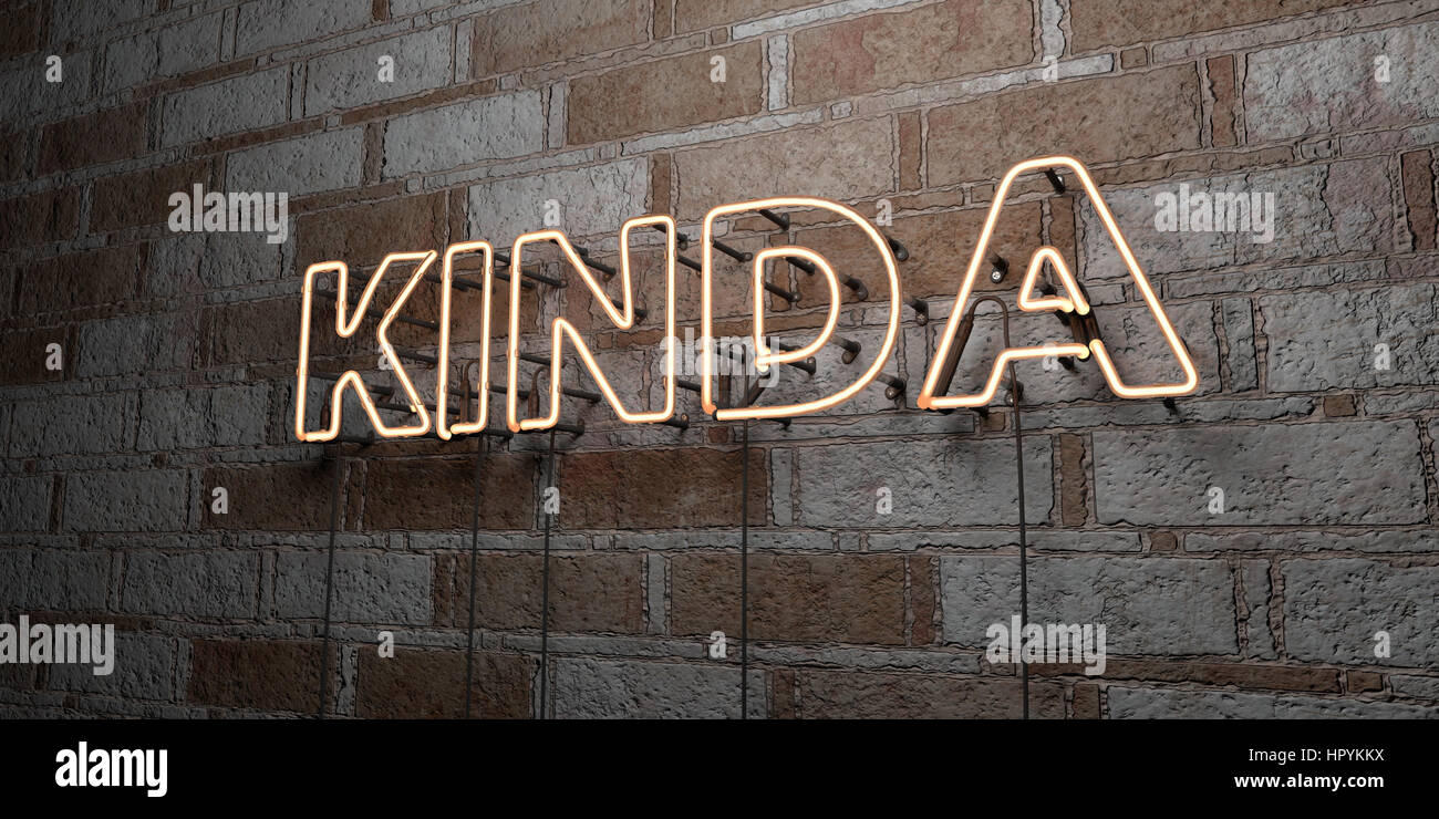 KINDA - Glowing Neon Sign on stonework wall - 3D rendered royalty free ...