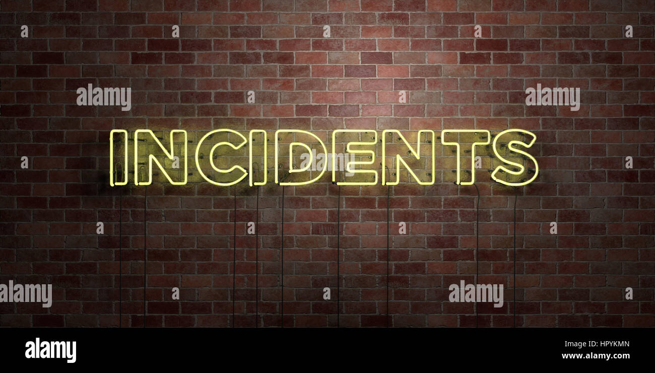 INCIDENTS - fluorescent Neon tube Sign on brickwork - Front view - 3D ...