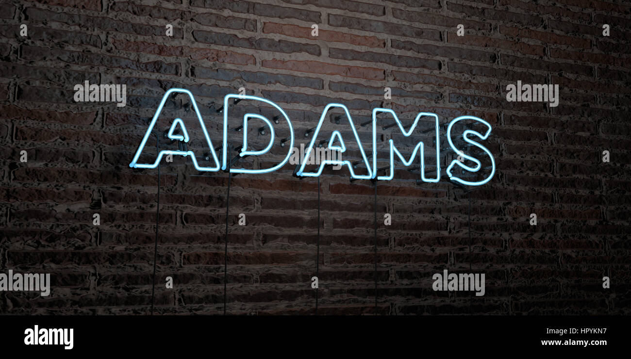 ADAMS -Realistic Neon Sign on Brick Wall background - 3D rendered ...