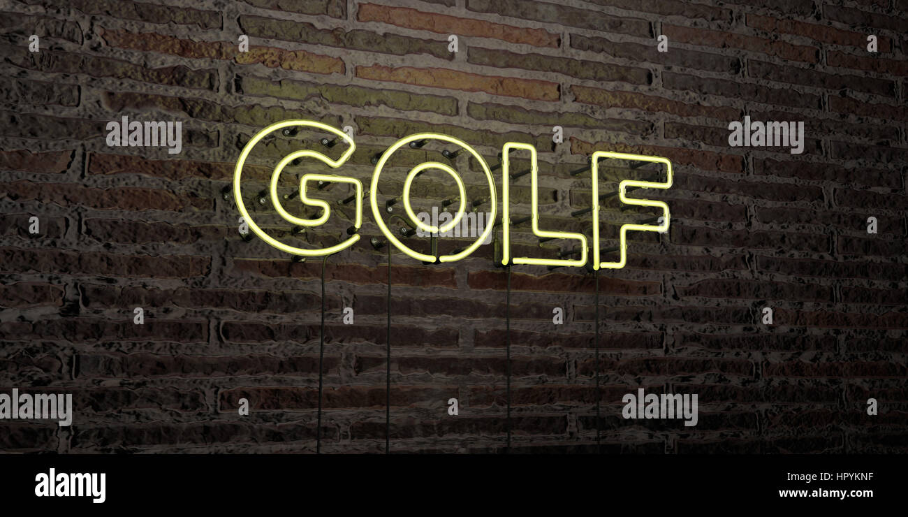 GOLF -Realistic Neon Sign on Brick Wall background - 3D rendered ...