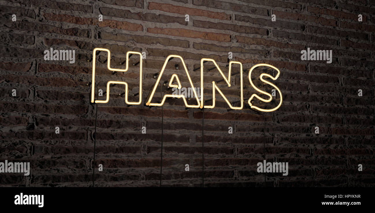 HANS -Realistic Neon Sign on Brick Wall background - 3D rendered ...