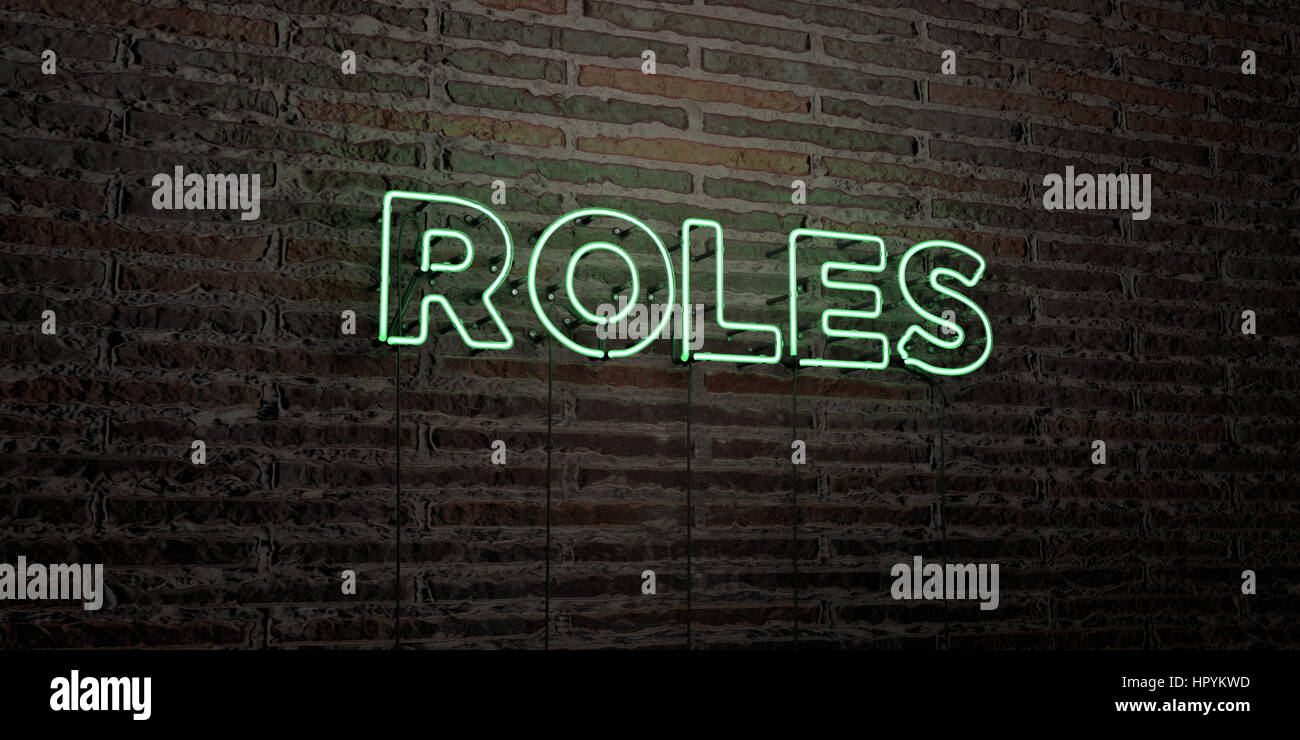 ROLES -Realistic Neon Sign on Brick Wall background - 3D rendered ...