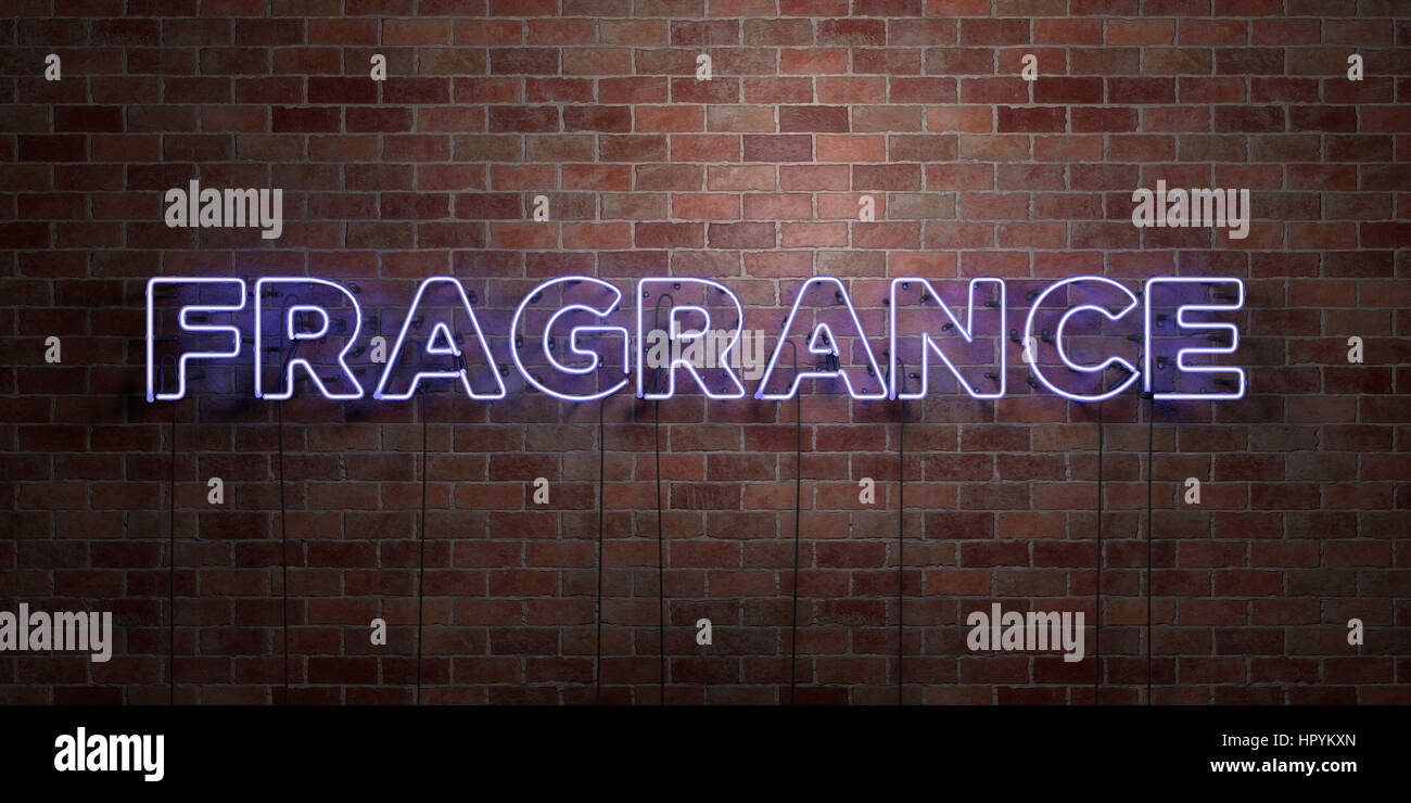 FRAGRANCE - fluorescent Neon tube Sign on brickwork - Front view - 3D ...