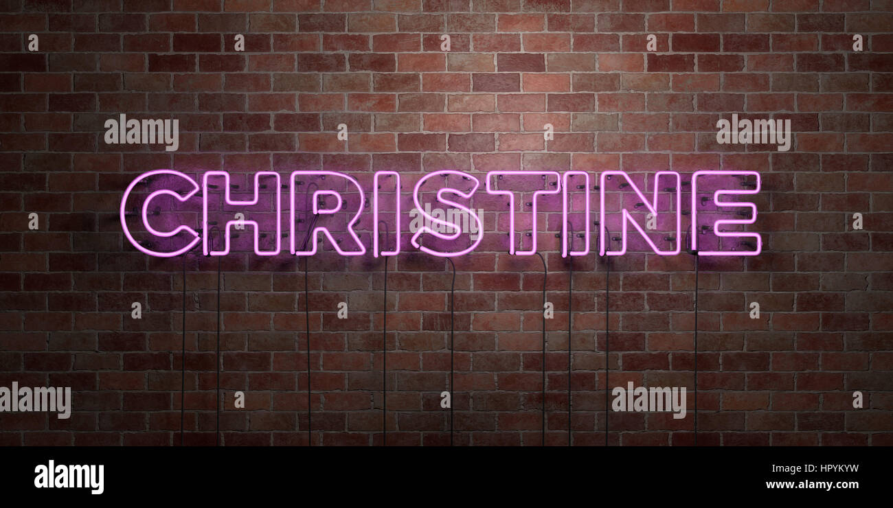 CHRISTINE - fluorescent Neon tube Sign on brickwork - Front view - 3D ...