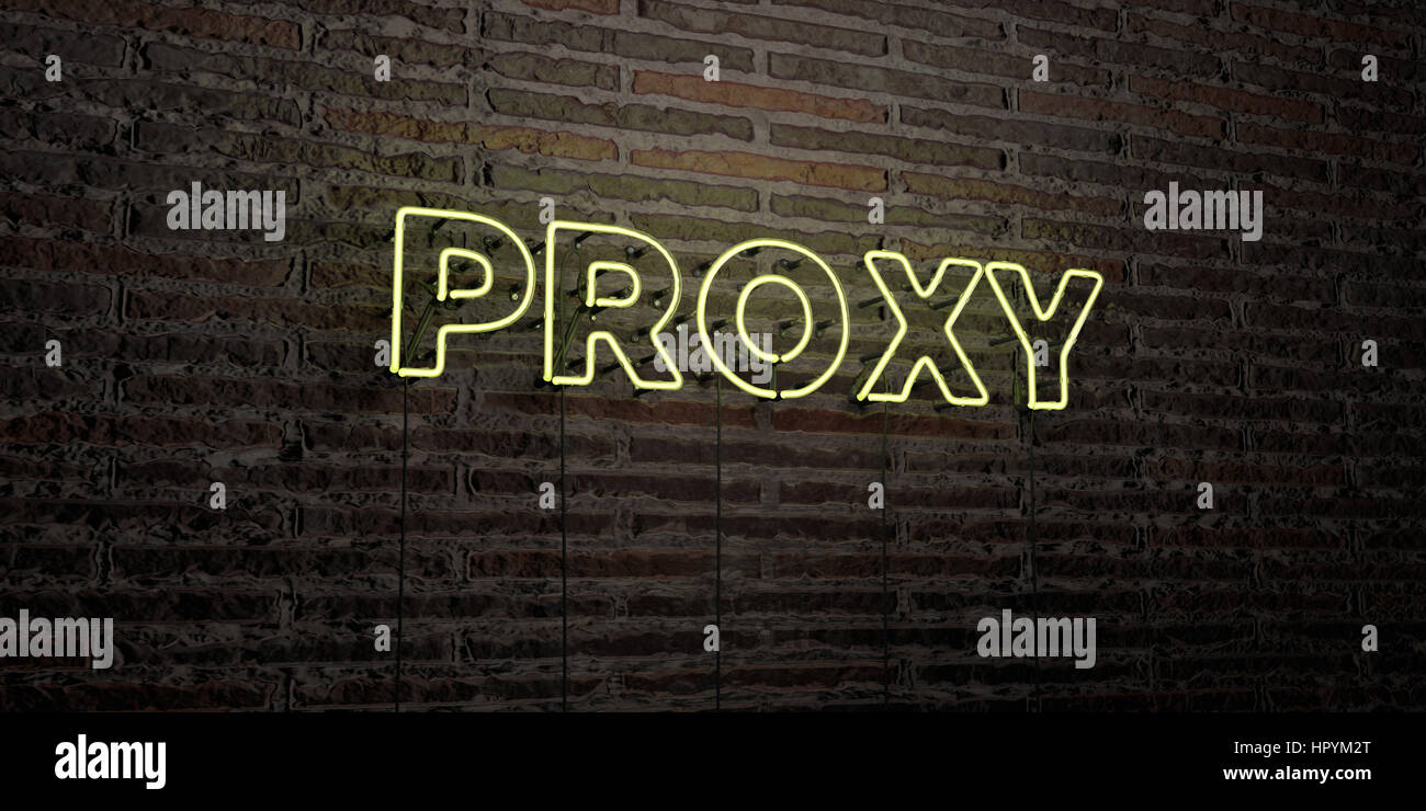 PROXY -Realistic Neon Sign on Brick Wall background - 3D rendered ...