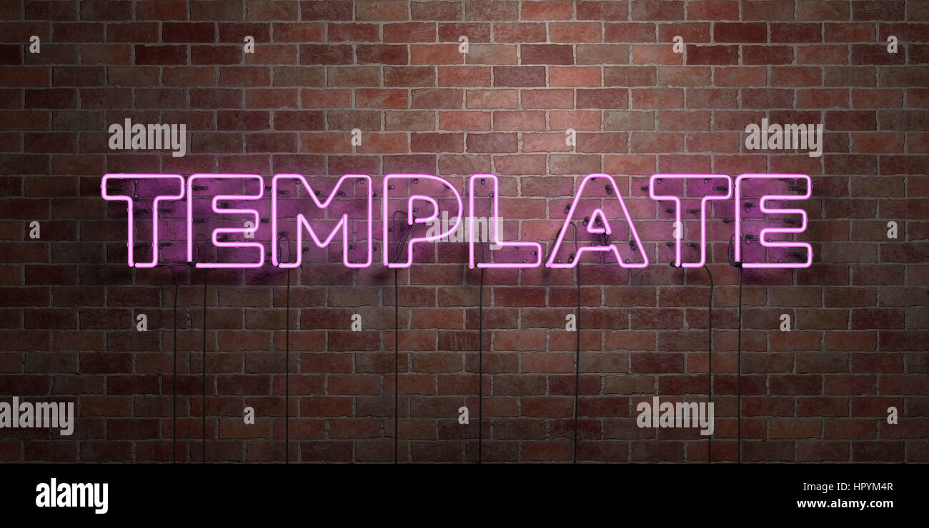 TEMPLATE - fluorescent Neon tube Sign on brickwork - Front view - 3D ...