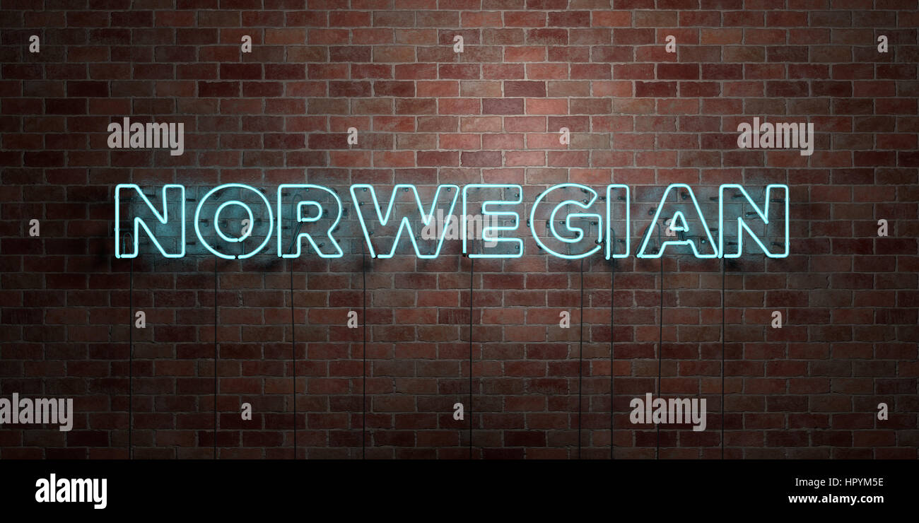 NORWEGIAN - fluorescent Neon tube Sign on brickwork - Front view - 3D ...