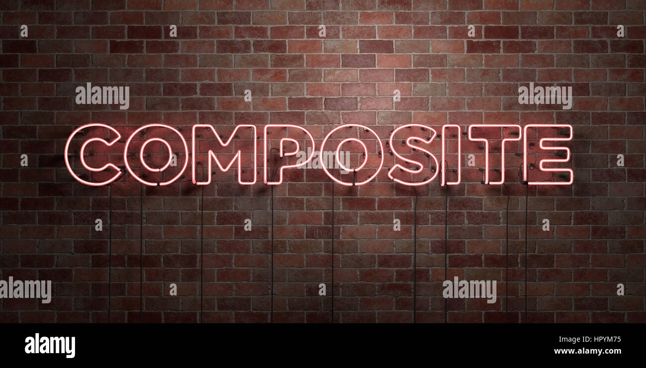 COMPOSITE - fluorescent Neon tube Sign on brickwork - Front view - 3D rendered royalty free ...