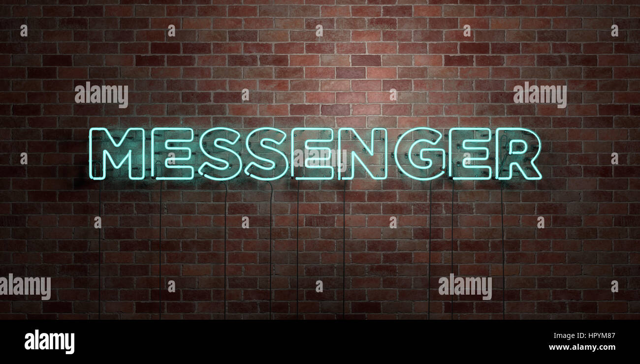 MESSENGER - fluorescent Neon tube Sign on brickwork - Front view - 3D ...