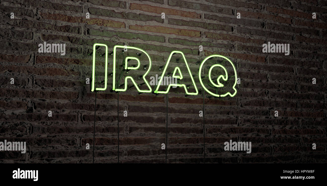 IRAQ -Realistic Neon Sign on Brick Wall background - 3D rendered ...