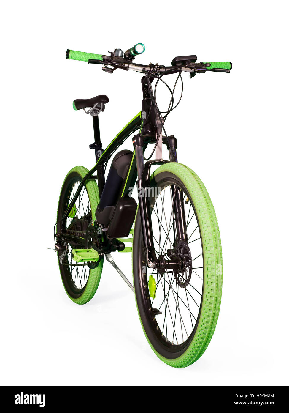 Black and green electric bike. Isolated on white, clipping path ...