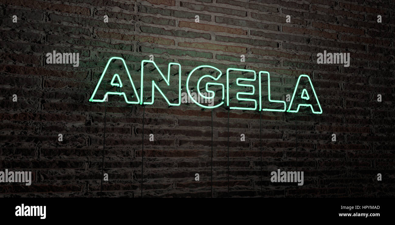 ANGELA -Realistic Neon Sign on Brick Wall background - 3D rendered ...