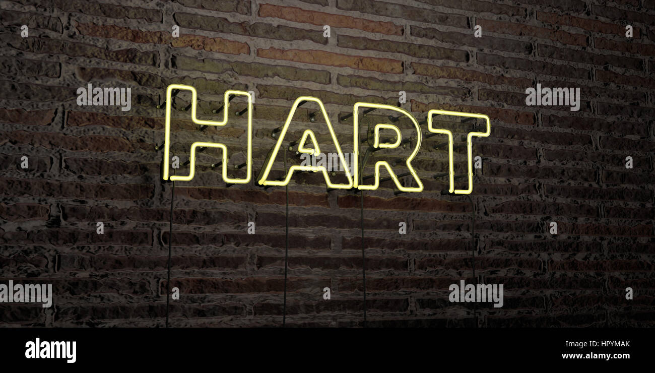 HART -Realistic Neon Sign on Brick Wall background - 3D rendered ...