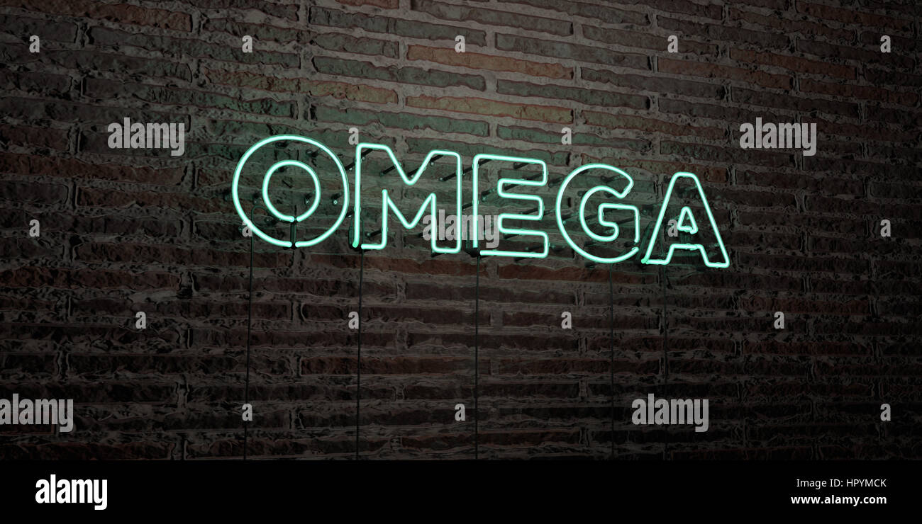 OMEGA -Realistic Neon Sign on Brick Wall background - 3D rendered ...