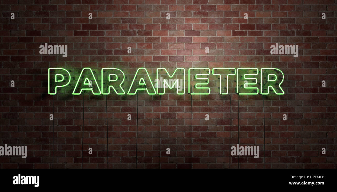 PARAMETER - fluorescent Neon tube Sign on brickwork - Front view - 3D ...