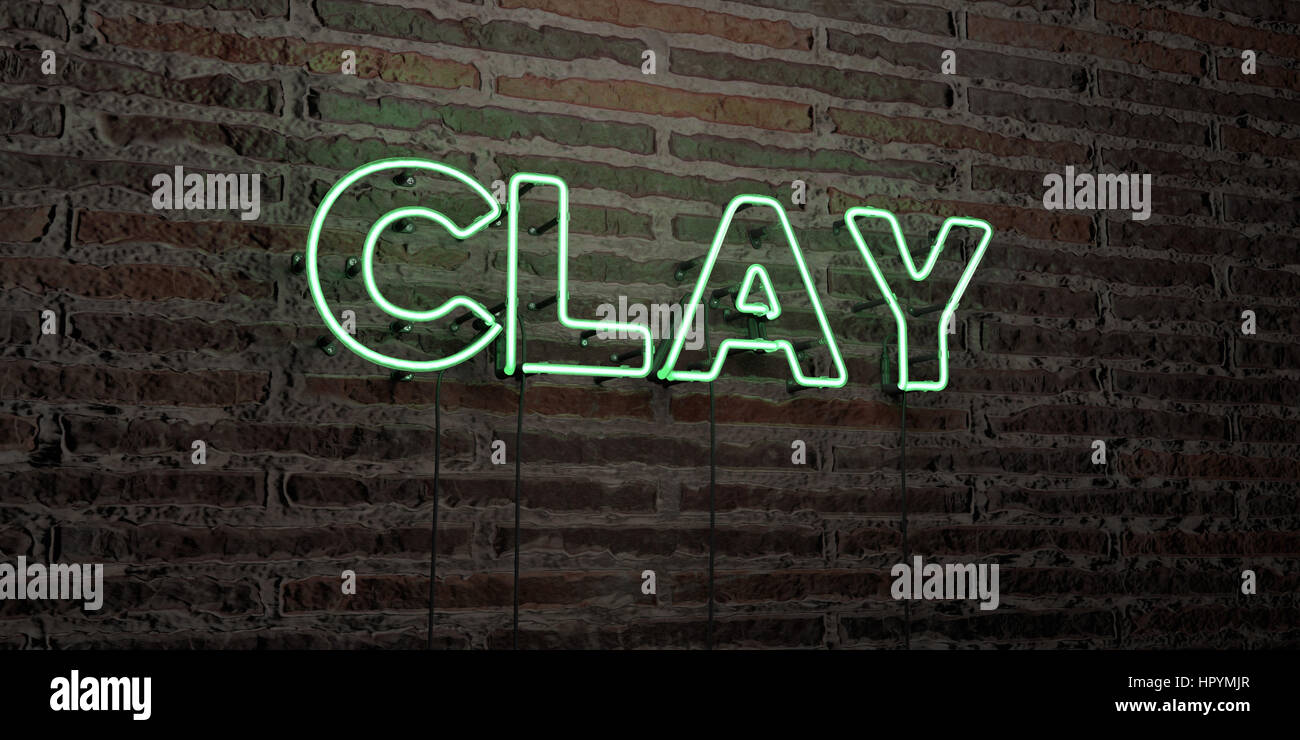 CLAY -Realistic Neon Sign on Brick Wall background - 3D rendered ...
