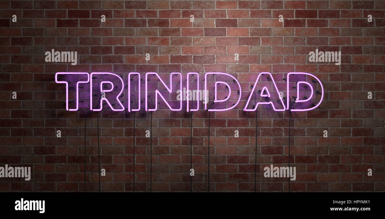 TRINIDAD - fluorescent Neon tube Sign on brickwork - Front view - 3D ...
