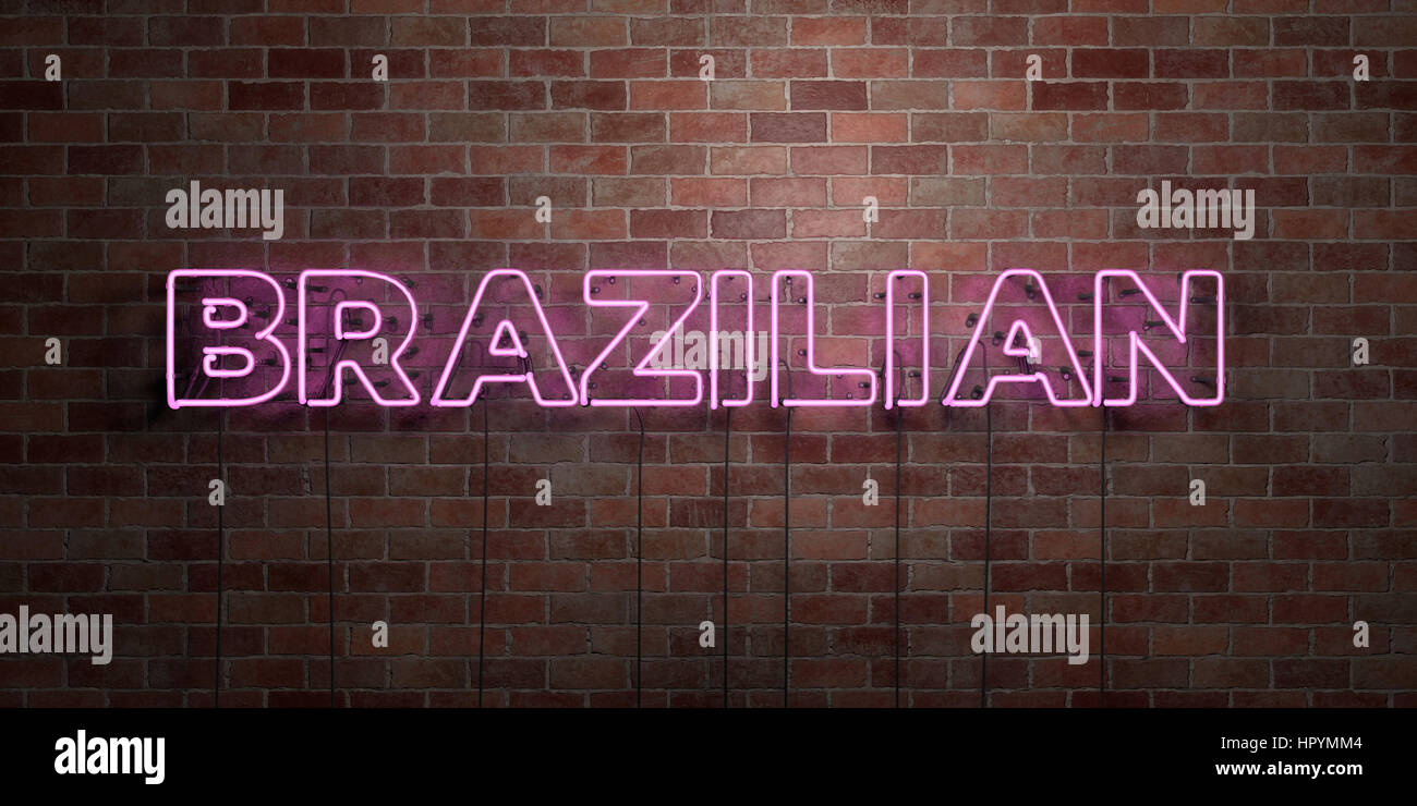BRAZILIAN - fluorescent Neon tube Sign on brickwork - Front view - 3D ...