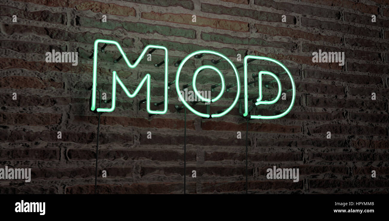 MOD -Realistic Neon Sign on Brick Wall background - 3D rendered royalty ...