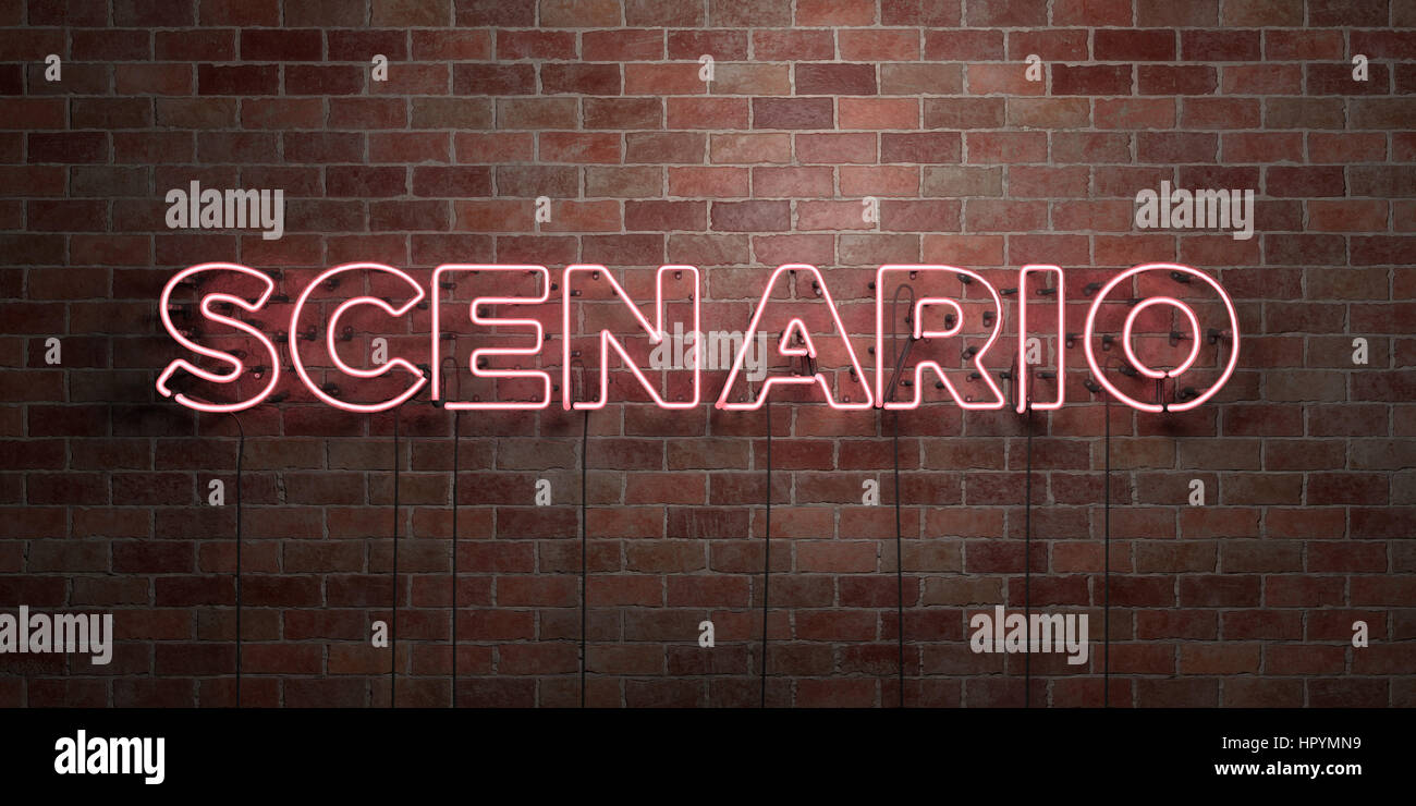 SCENARIO - fluorescent Neon tube Sign on brickwork - Front view - 3D ...