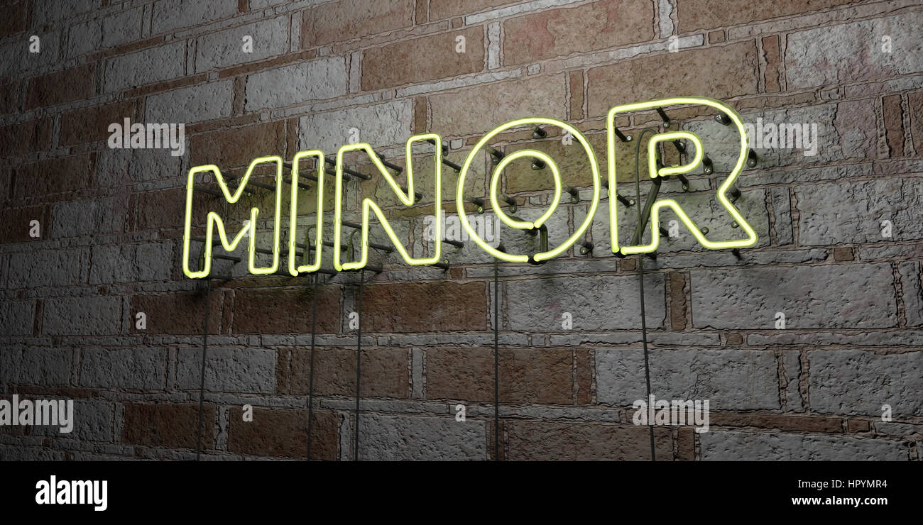 MINOR - Glowing Neon Sign on stonework wall - 3D rendered royalty free ...