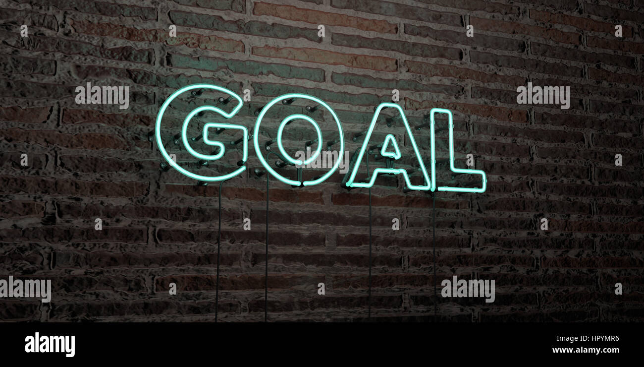 GOAL -Realistic Neon Sign on Brick Wall background - 3D rendered ...