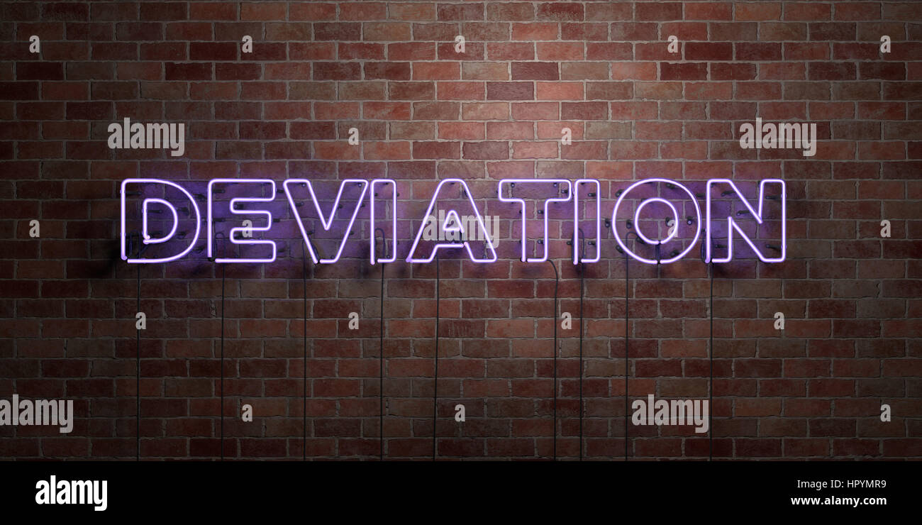 DEVIATION - fluorescent Neon tube Sign on brickwork - Front view - 3D ...