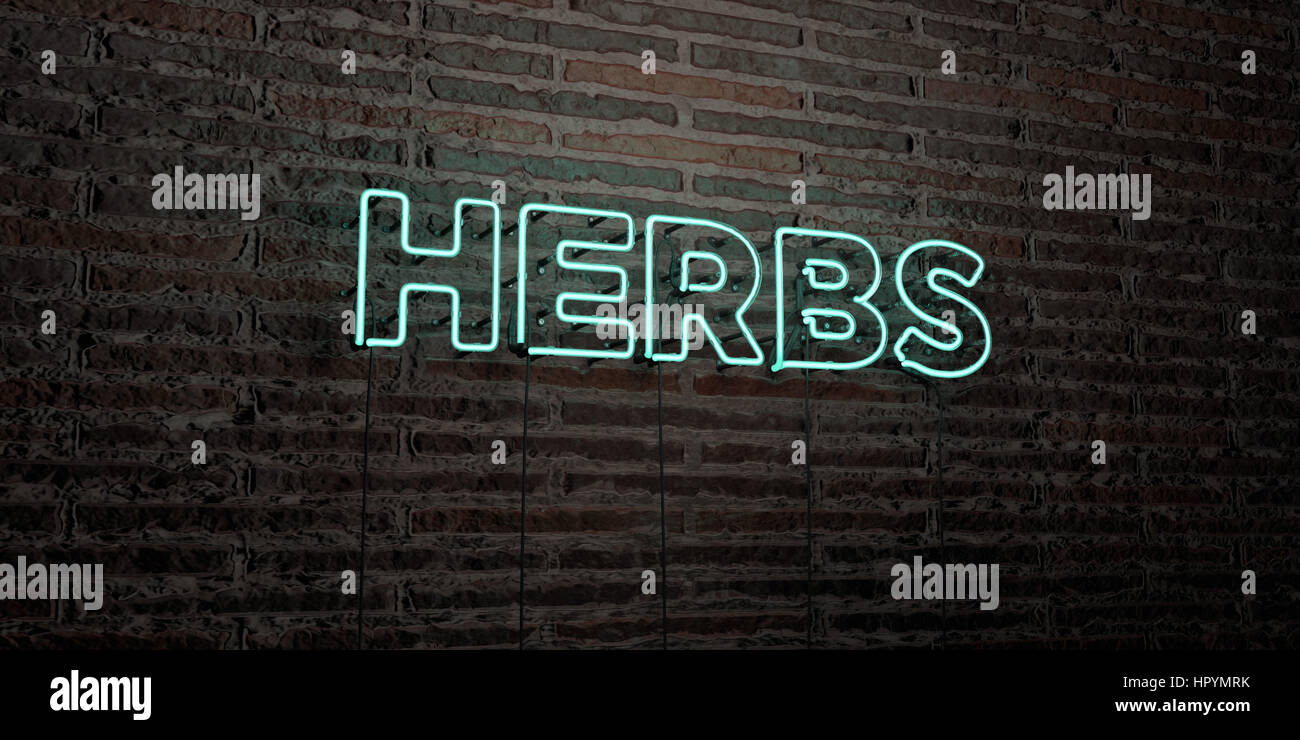 HERBS -Realistic Neon Sign on Brick Wall background - 3D rendered ...